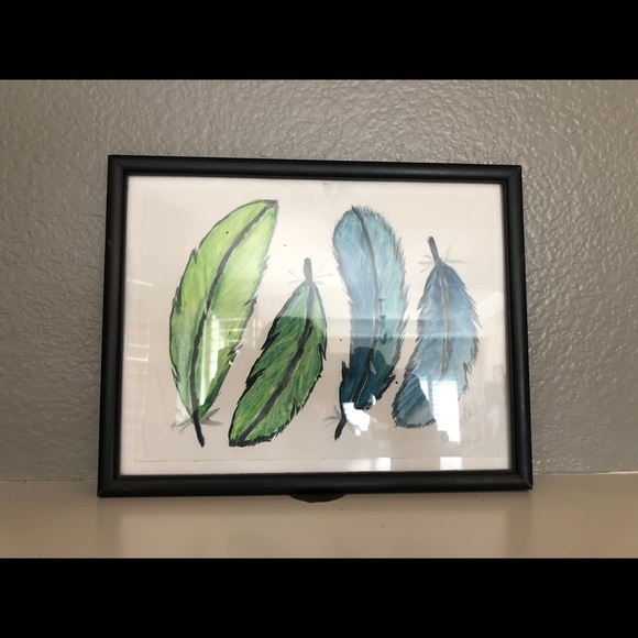 Wall Decor | Blue And Green Feathers 8x1 Watercolor Painting | Poshmark